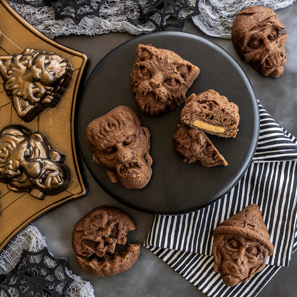 Chocolate Peanut Butter Cup Monster Mask Cakelets - Nordic Ware