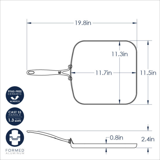 Basalt 11" Square Griddle | Ceramic Coated Cookware | Nordic Ware