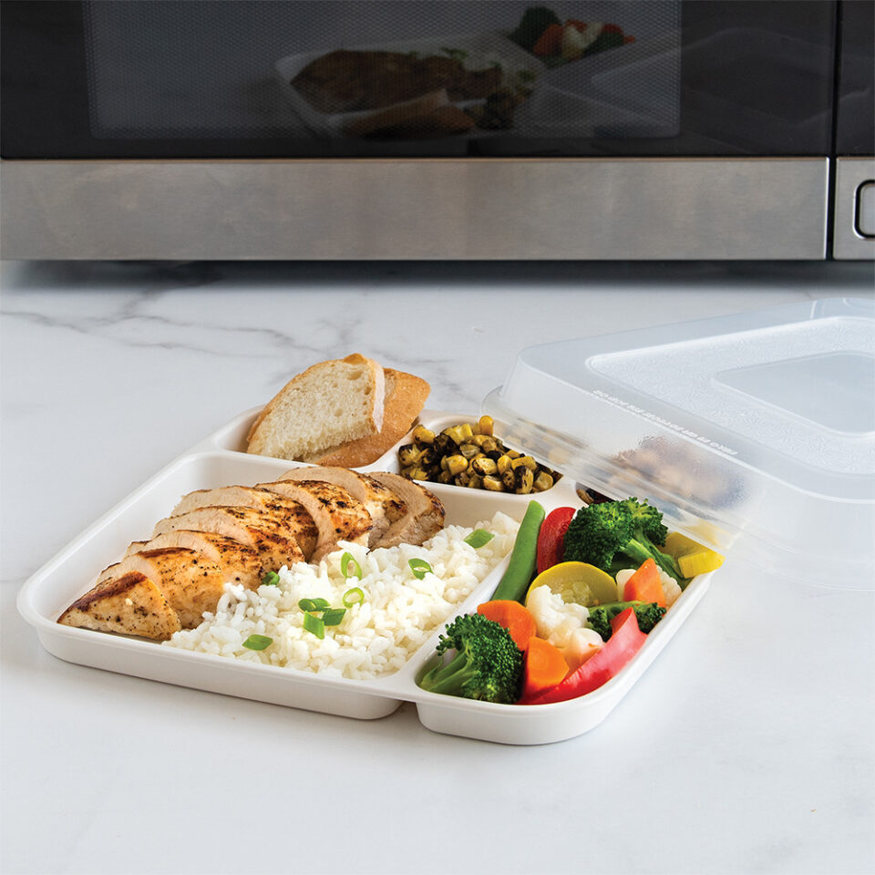 Divided Dinner Tray with Lid | Microwave Dinnerware | Nordic Ware