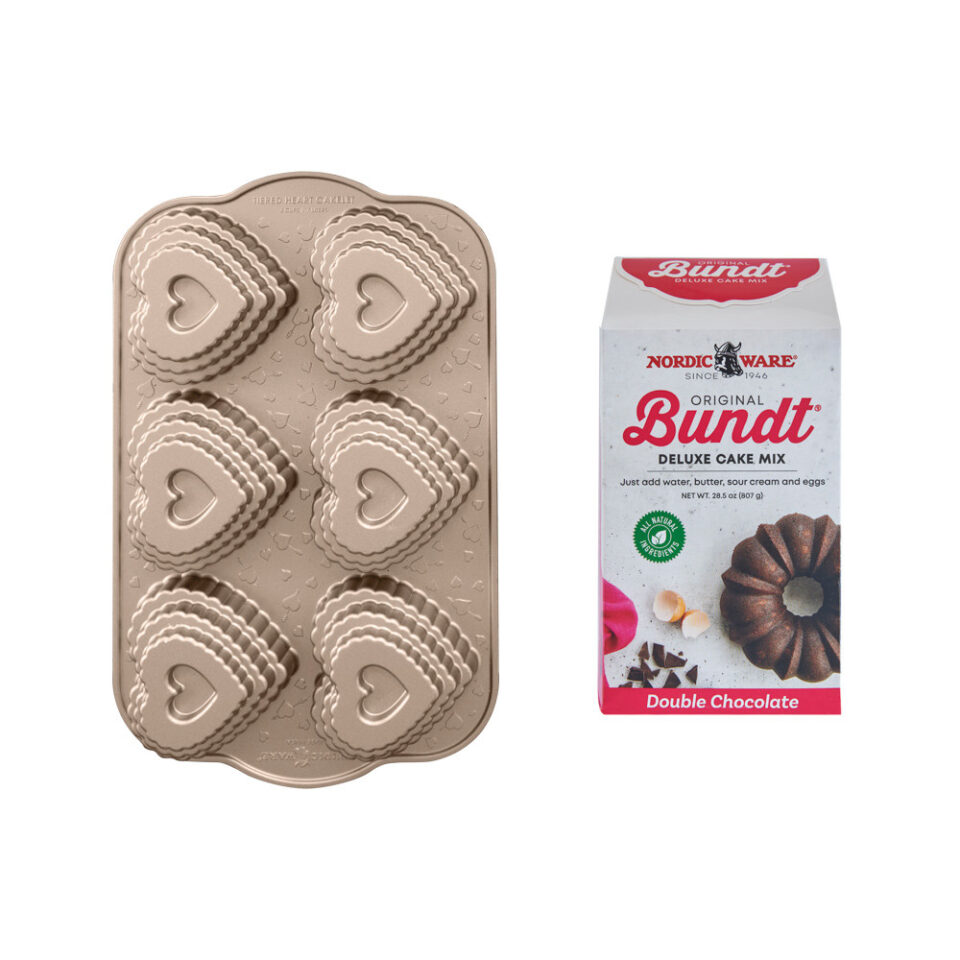 Tiered Heart Cakelet Pan with Double Chocolate Mix - Nordic Ware